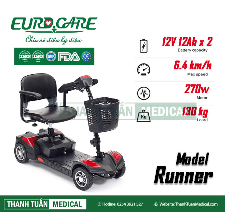 Xe điện 4 bánh EuroCare Runner, Xe lăn điện Euro Care gấp gọn cho người ...