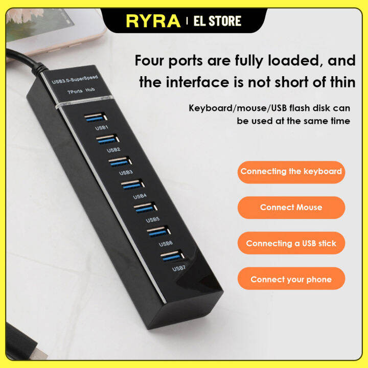 USB 3.0 HUB ความเร็วสูง 7 พอร์ตฮับตัวแยกฮับสวิตช์อิสระ ฮับ USB 3.0 ...