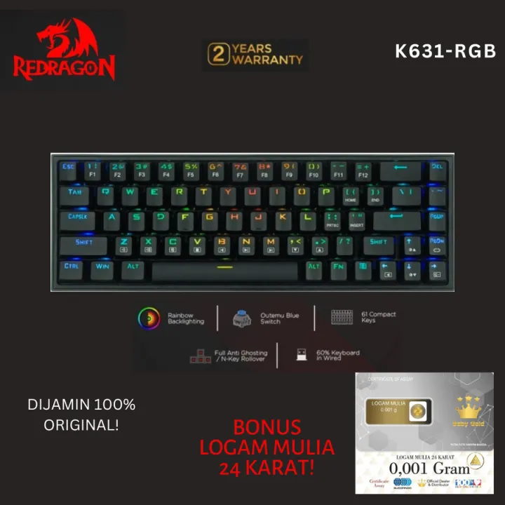 Keyboard Redragon Universal Mech Gaming 68 Keys RGB CASTOR - K631-RGB | Lazada Indonesia