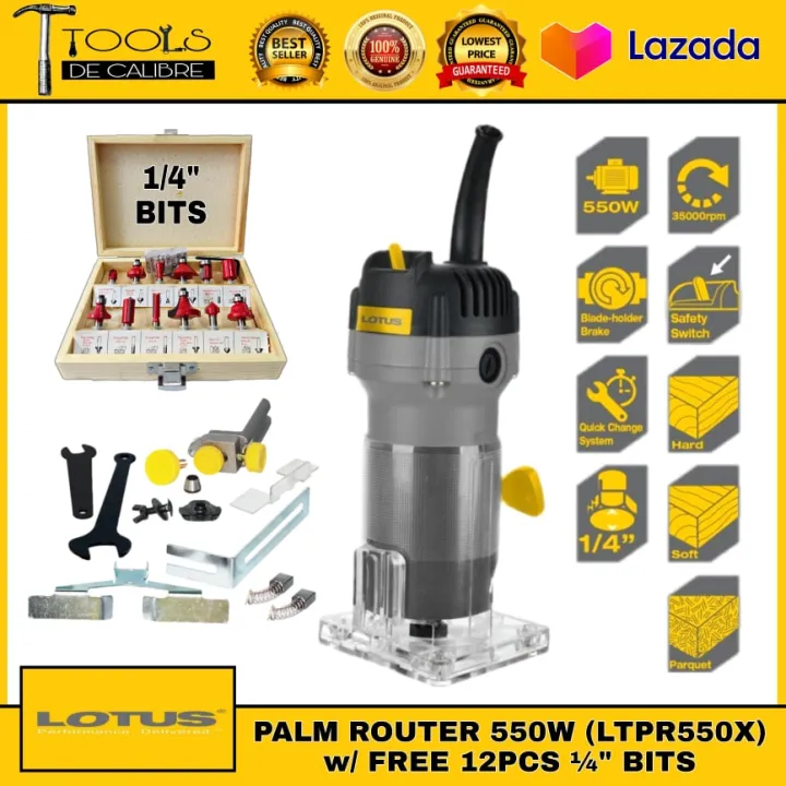 LOTUS Palm Router/ Trimmer 550W (LTPR550X) w/ FREE Router Bits 12PCS ...