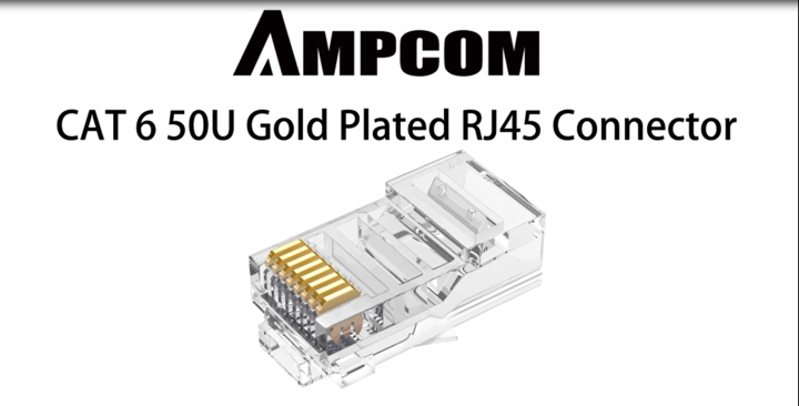 AMPCOM RJ45 Connector, CAT6 RJ45 Modular Plug Connector UTP 50μ Gold-Plated 2ชิ้น8P8C Crimp End ...
