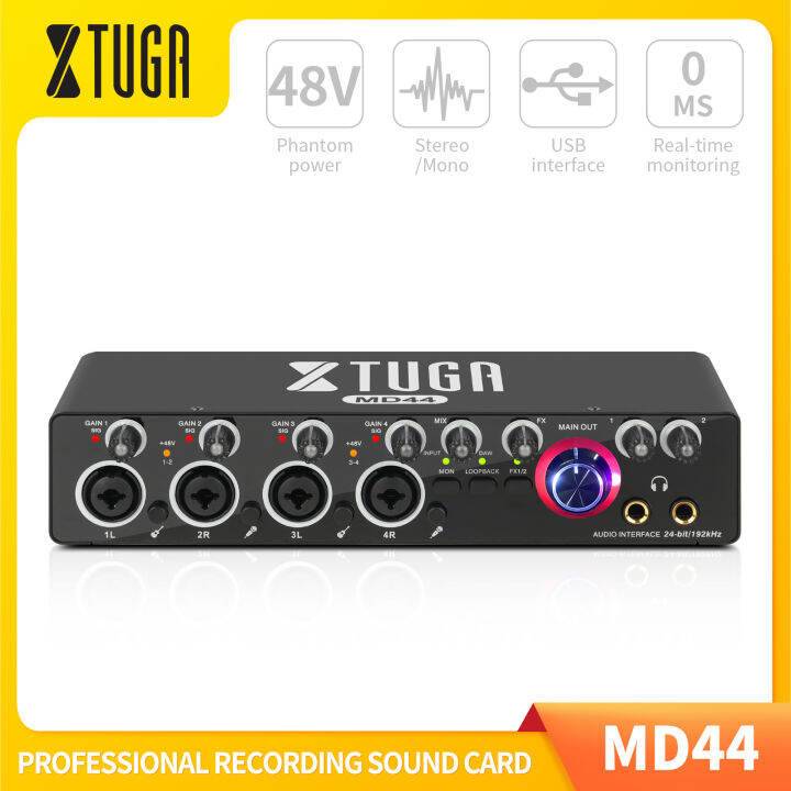 XTUGA MD44 4 Channel Professional Audio Interface Stereo/Mono USB Sound Card with 24 bit/192 kHz ...