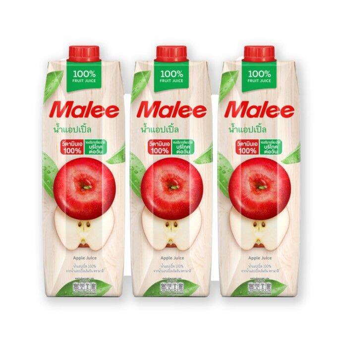 Malee 100% Apple Juice 1000 ml x 3 pcs. มาลี น้ำแอปเปิ้ล 100% 1000 มล. ...