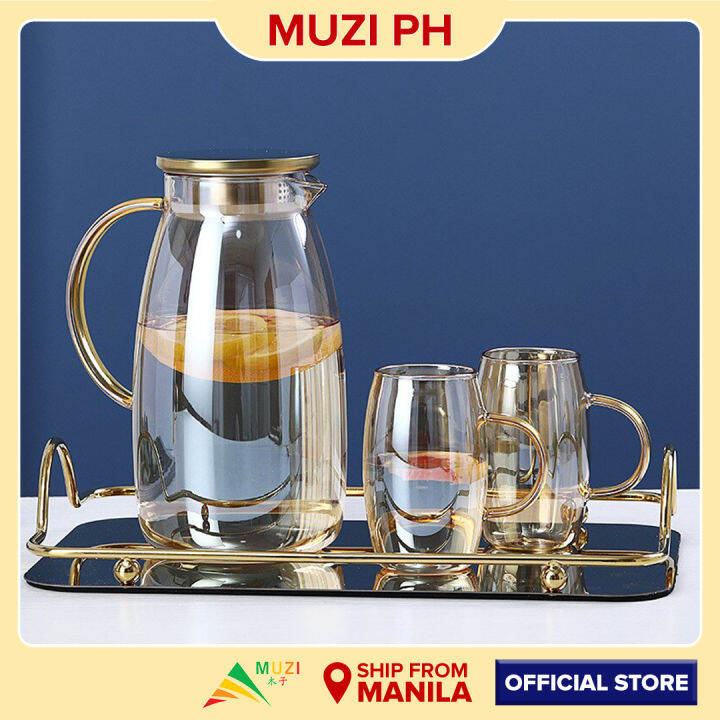 Muzi Glass Pitcher Mug Teapot Heat-Resistant Coffee Cup For Hot & Cold ...