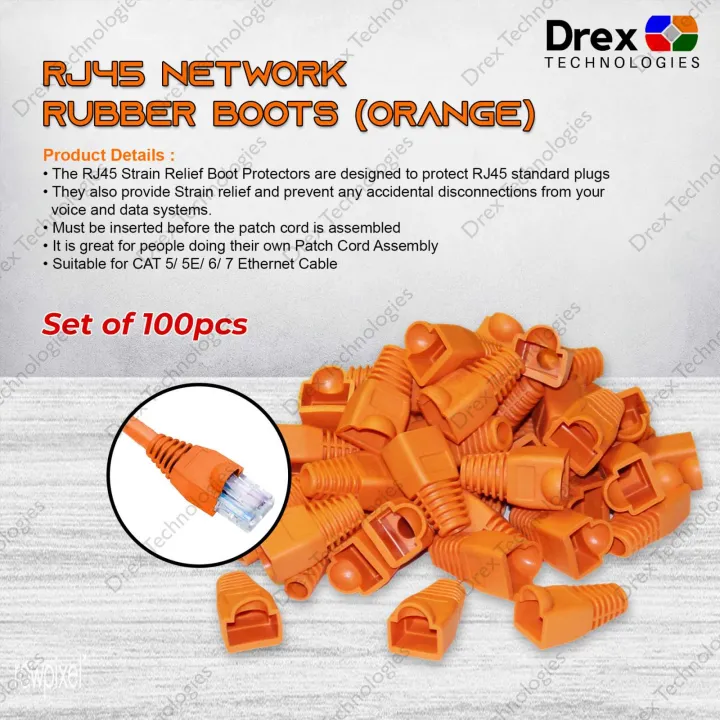 100pcs Rj45 Rubber Boots Orange Cat5e & Cat6e / Rj45 Network Boots ...