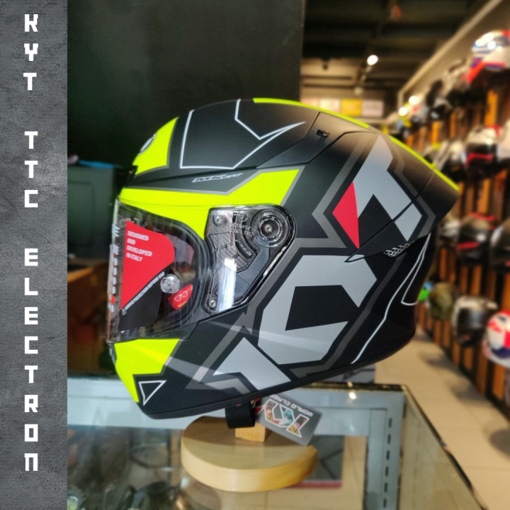 kyt ttc electron matte black yellow single visor fullface helmet with ...
