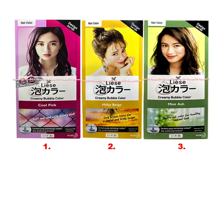 Liese Creamy Bubble Color Pink Milky Beige Mint Ash Hair Color Pewarna Rambut Lisse Design ...