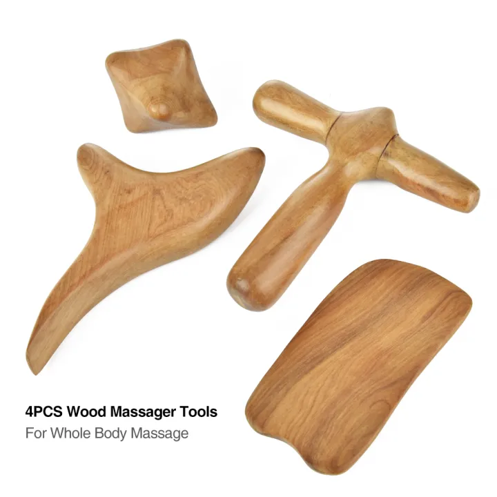 4pcs Sandalwood Body Massager Guasha Reflexology Acupuncture Therapy
