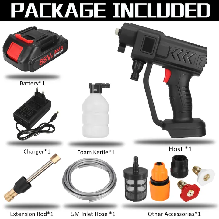 1500W 88V 15000mAh Cordless Water Jet Portable Car Washer High Pressure Water Spray Car Wash ...