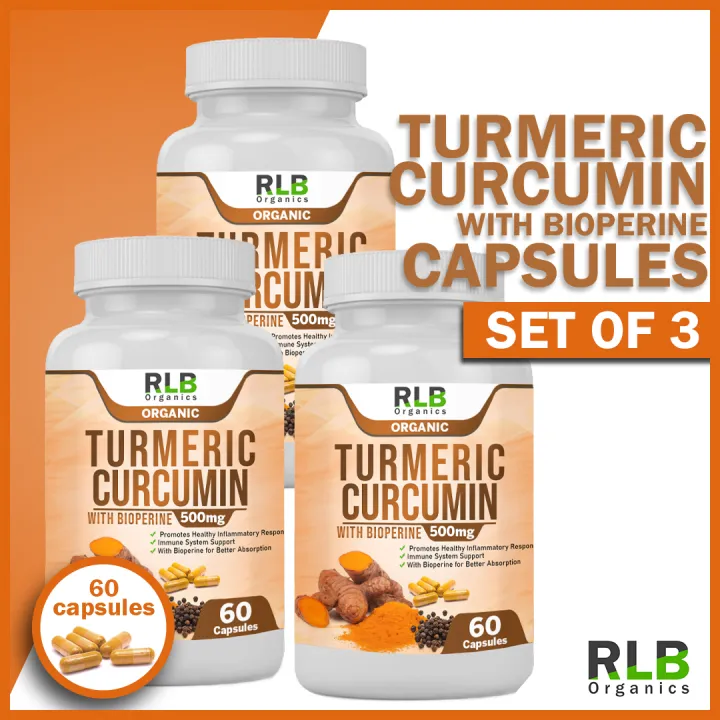 Set of 3 - Organic Pure Natural Turmeric Curcumin with Bioperine ...