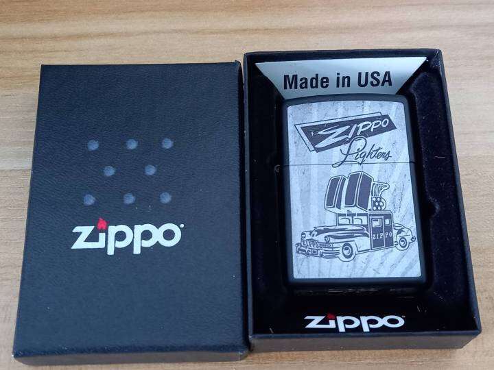 ZIPPO 48572 ZIPPO CAR AD DESIGN BLACK MATTE COLOR IMAGE สีดำเมทาลิคลายแบบสกรีน รูปรถซิปโป้ ผลิต ...