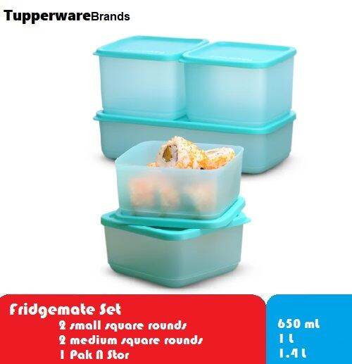 Tupperware 5-pc. Fridgemate Set - small sq rounds 650 mL + 2 medium sq rounds 1L + 1 pakNstor 1 ...