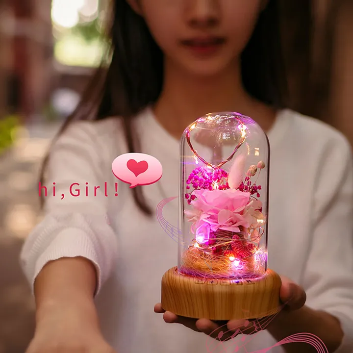 Jingnuocheng Bionic Preserved Rose In Glass Dome Preserved Rose ดอกไม้ ...