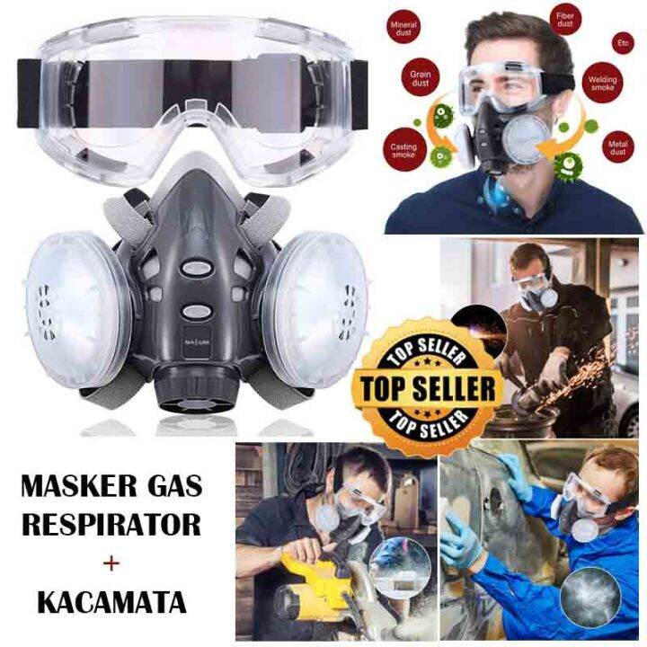 Masker Gas Respirator dengan Kacamata Anti-Dust Chemical Safety Glasses ...