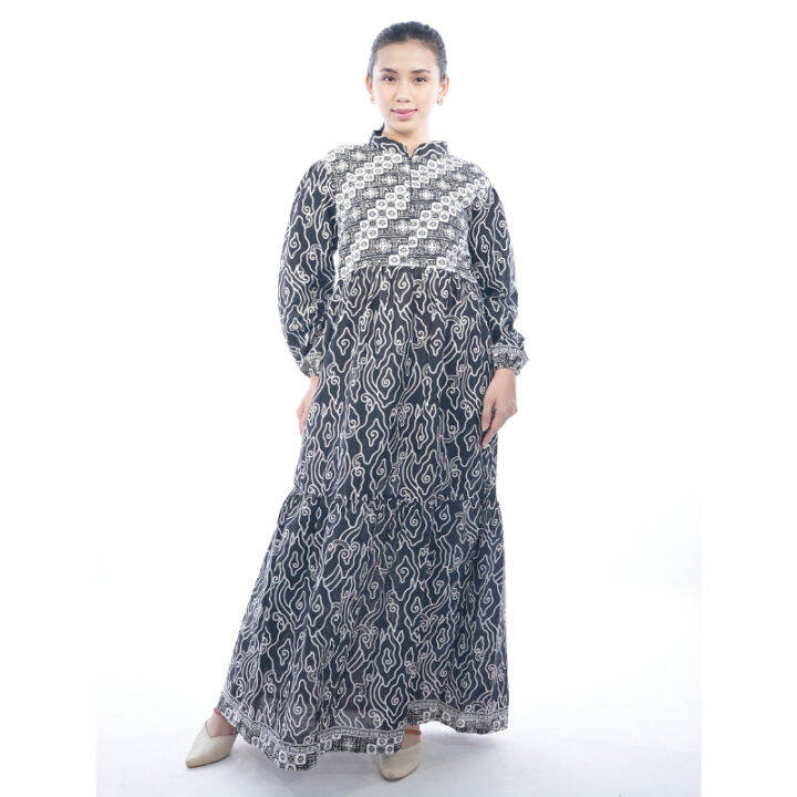 BATIK TRUSMI Dress Batik Wanita Gamis Batik Motif Mega Mendung ...