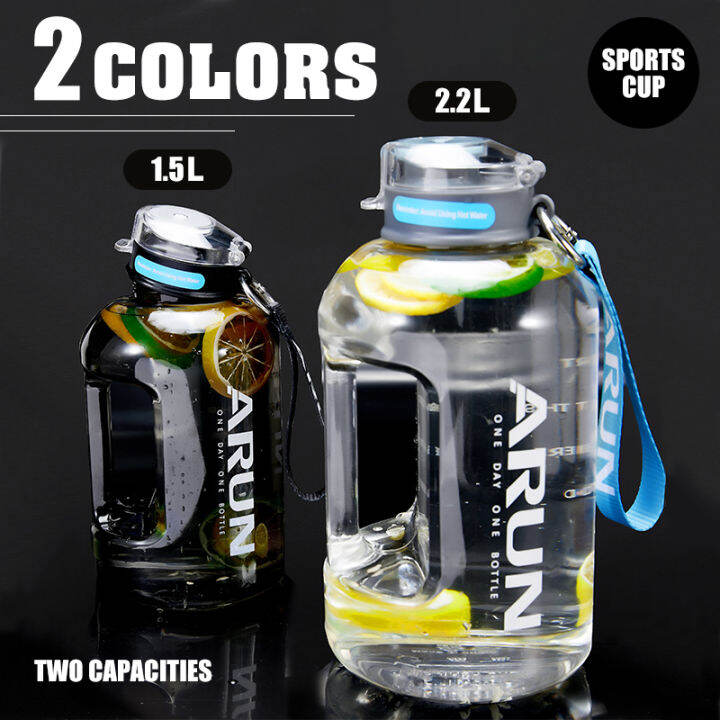ARUN Water Bottle with Time Marker and Handle 73oz 2.2L Water Jug BPA ...
