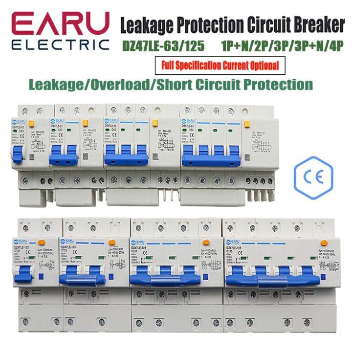 DZ47LE 63/125 Husehold Air Switch RCBO Leakage Protector 1P N 2P 3P N 4P AC400V Three Phase ...