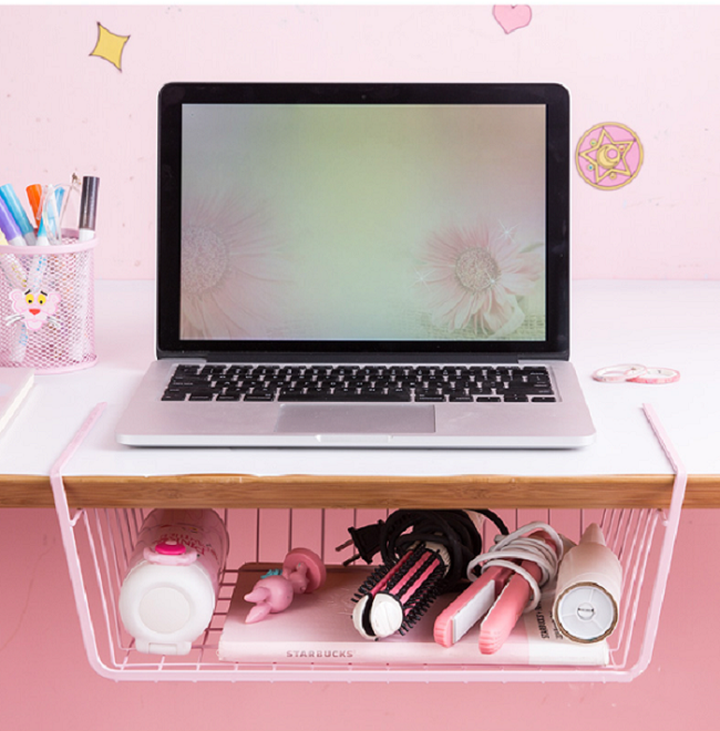 Under Shelf Table Storage Basket Rack Desk Wire Cabinet Hanging Rack ...