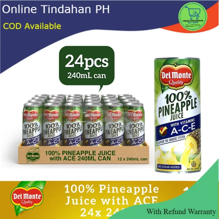 Del Monte 100% Pineapple Juice with Vitamin ACE 240mL (Box of 24 cans ...