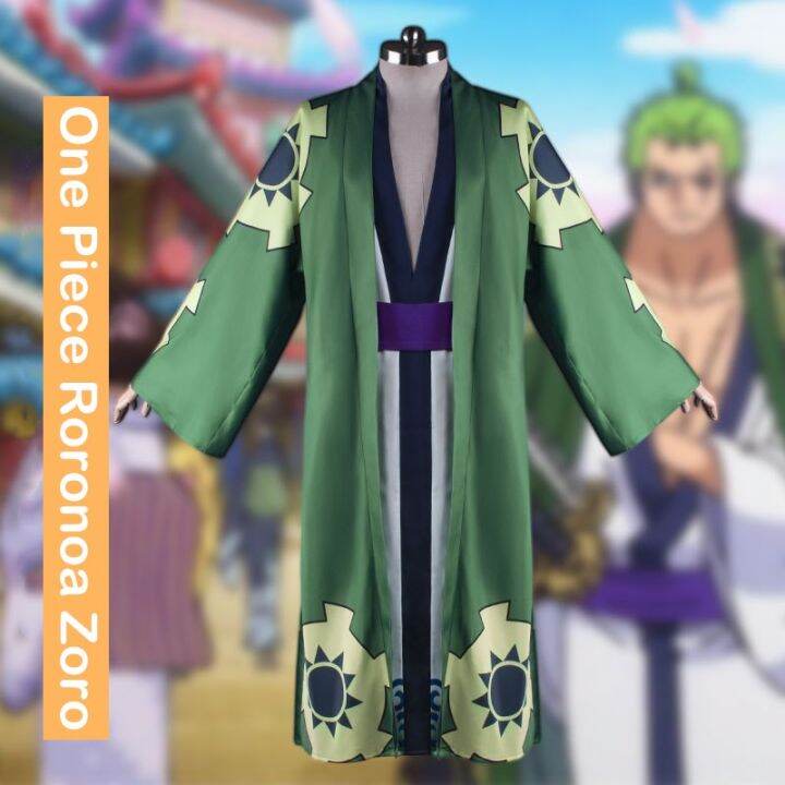 Roronoa Zoro Cosplay Costume Kimono Robe Cloak Belt Full Suit For Men ...