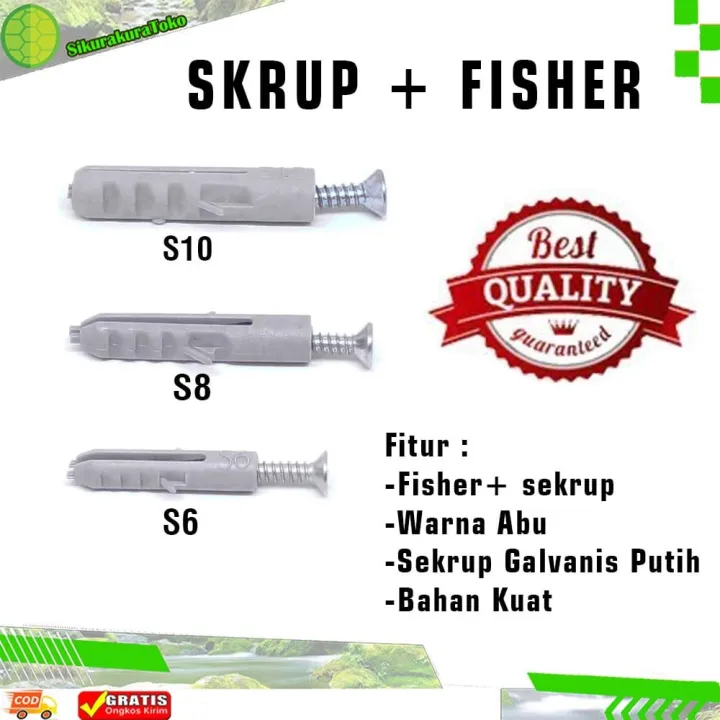 Paket Fischer + Sekrup atau Skrup + Fisher S6 , S8 , S10 Fiser Staping Gypsum Mur Viser Screw ...