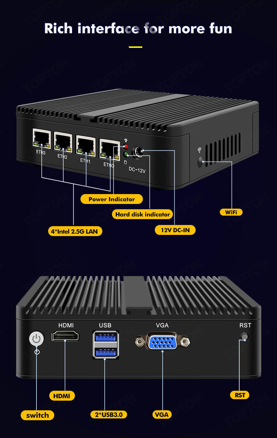 TOPTON Fanless PfSense Router Celeron J4125 Mini PC 4 LAN 2.5G Intel ...