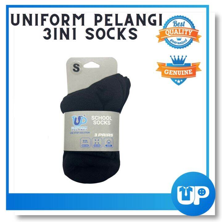 UP Socks 3 Pairs High Quality 3 In 1 Stokin Hitam Sekolah Twenties ...