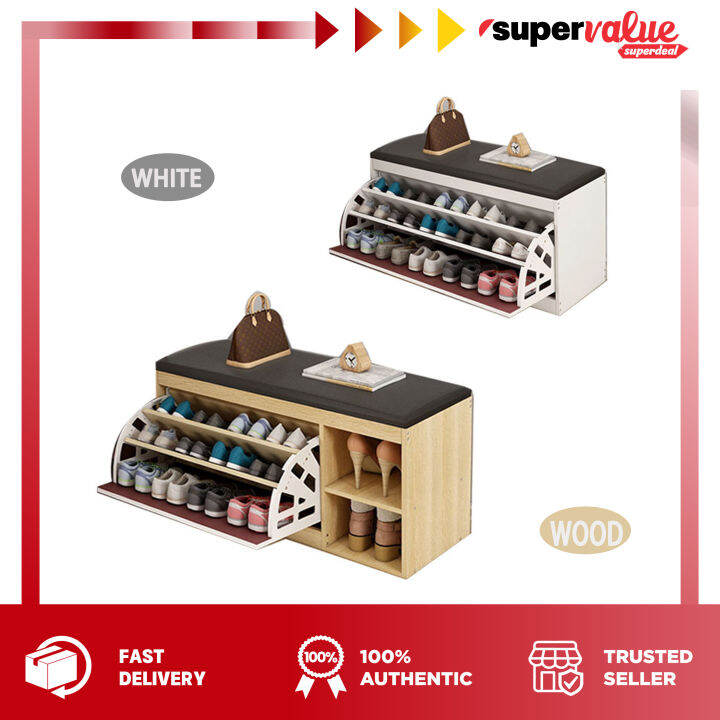 SuperValue Nordic Shoe Cabinet Wooden Shoe Table with Tilting Shoe Rack ...