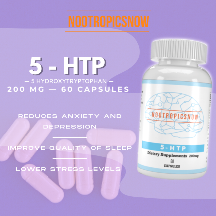 5-HTP 200mg (60 capsules, 60 servings) Nootropic Brain Booster Serotonin booster Sleep Support ...
