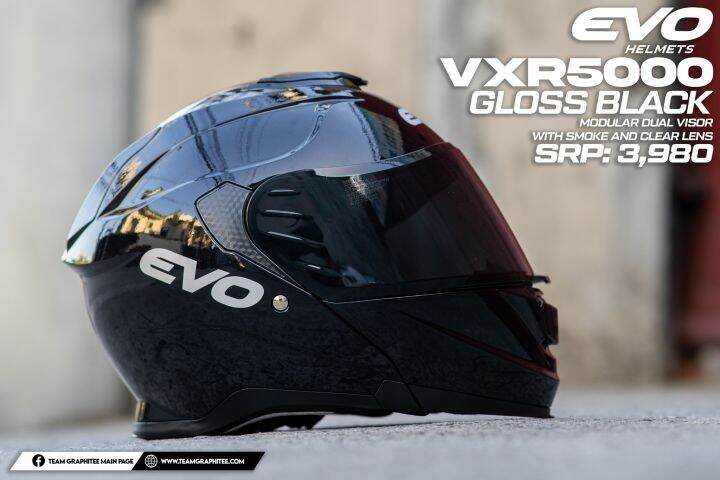 EVO VXR 5000 GLOSSY BLACK MODULAR DUAL VISOR WITH SMOKE AND CLEAR LENS ...