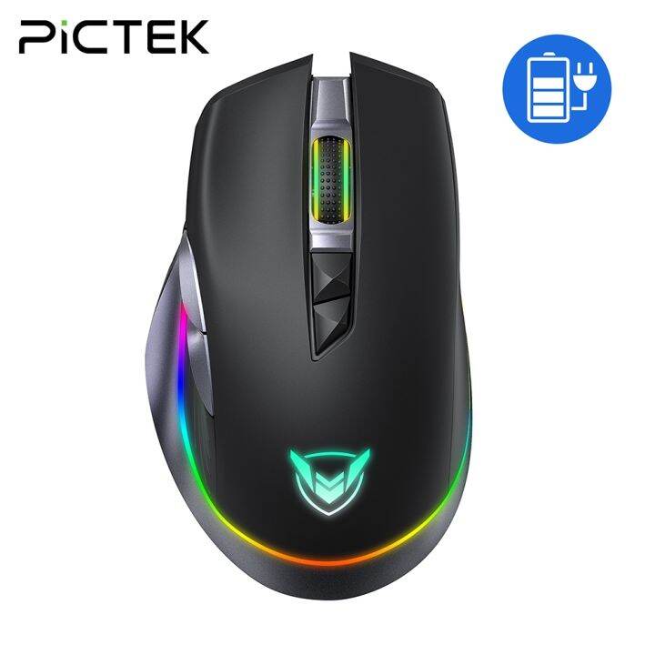 【FBB mouse】 PICTEK PC255 Gaming Mouse Wireless 10000 DPI RGB Mouse Rechargeable Ergonomic ...