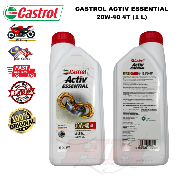 CASTROL GO 20W40 / ACTIV ACTIVE ESSENTIAL 4T SAE40 ENGINE OIL 1LITER ...