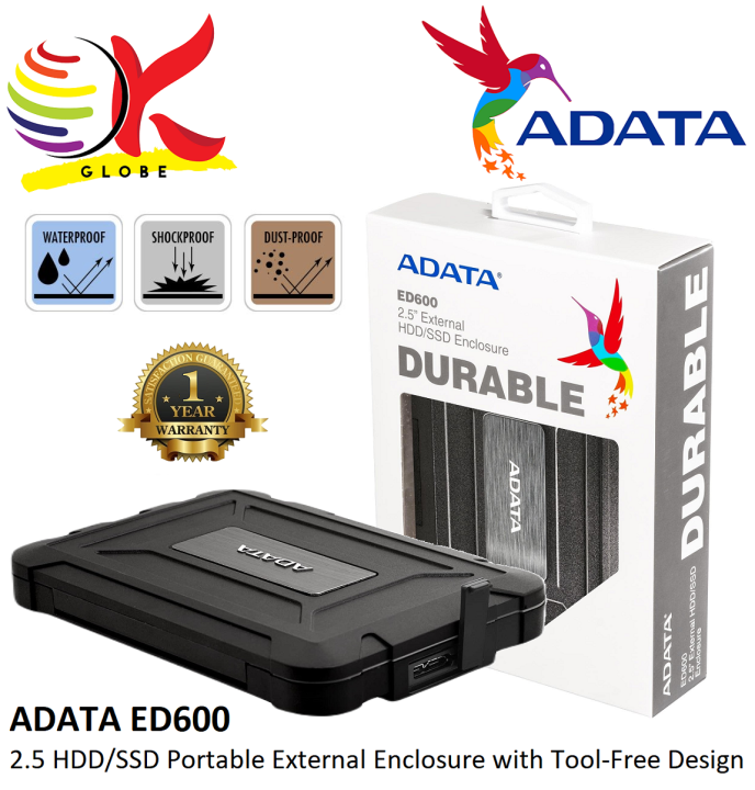 ADATA ED600 2.5" PORTABLE HARD DRIVE HDD / SSD EXTERNAL ENCLOSURE WITH IP54 WATER DUST ...