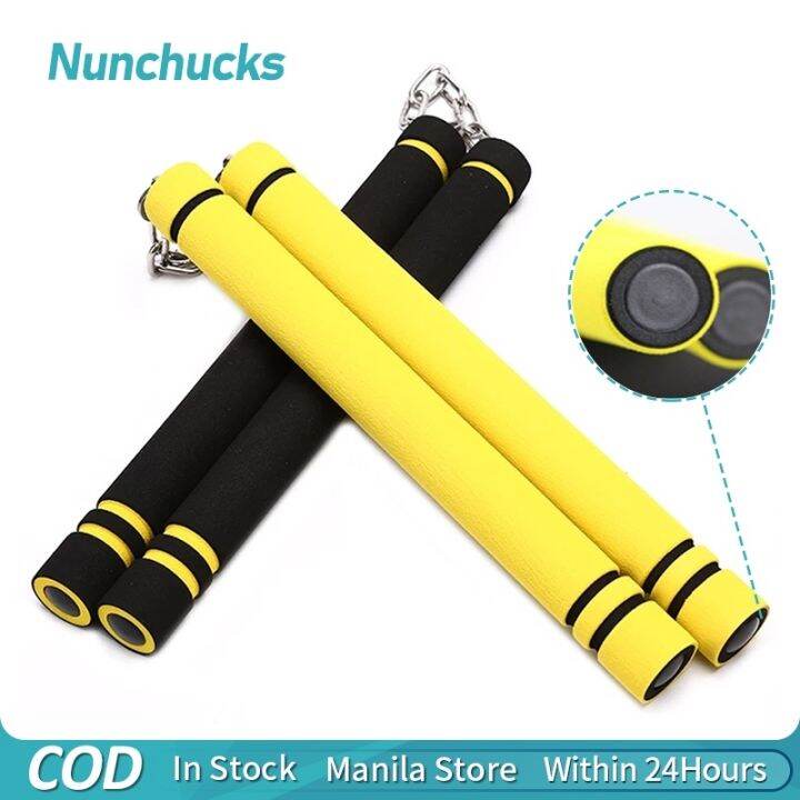 Nunchuck Safe Foam Rubber Training Nunchucks Nunchaku with Steel Chain Black Yellow | Lazada PH