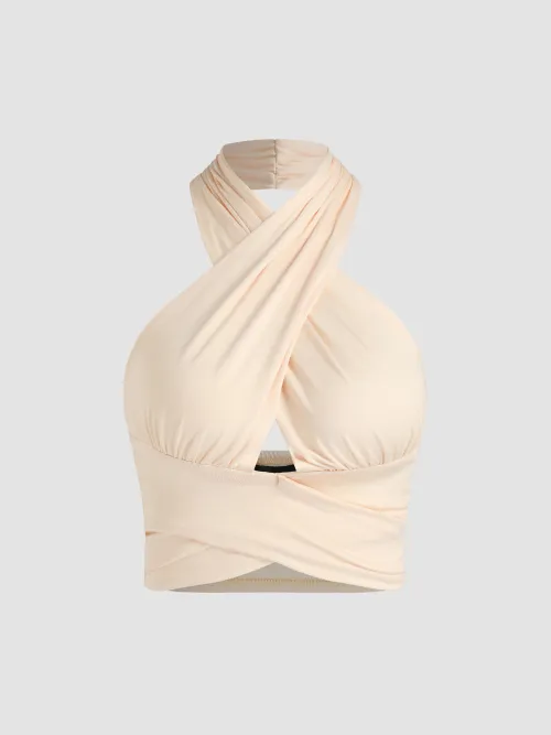 Cider Solid Crossover Halter Tank Top เสื้อครอปคล้องคอ โชว์หลัง เสื้อแฟชั่นผญ สไตล์เซ็กซี่ ...