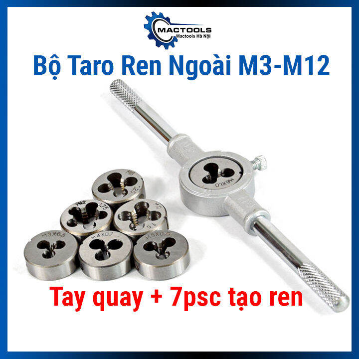 Bộ taro ren ngoài tay quay và 7 chi tiết tạo ren M3 / M4 / M5 / M6 / M8 / M10 / M12 gia công ...