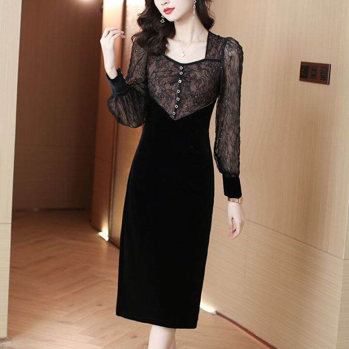 High -end French retro style 2023 Autumn new big size goddess slimming ...