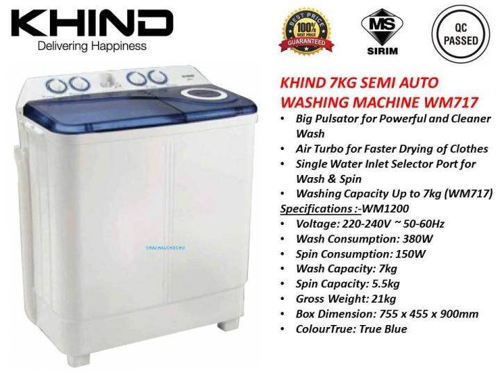 KHIND 7KG SEMI AUTO WASHING MACHINE WM717 | Lazada