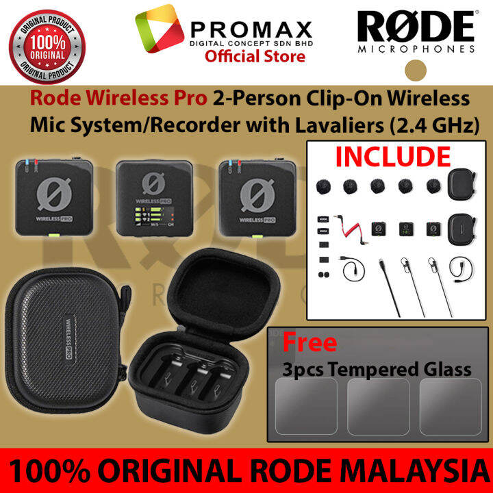 RODE Wireless PRO 2-Person Clip-On Wireless Microphone System/Recorder with Lavaliers (2.4 GHz ...