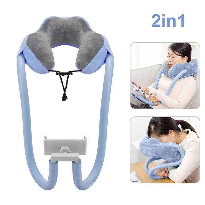 2-in-1 U-Shaped Neck Pillow With Tablet Phone Holder Memory Foam Nap ...
