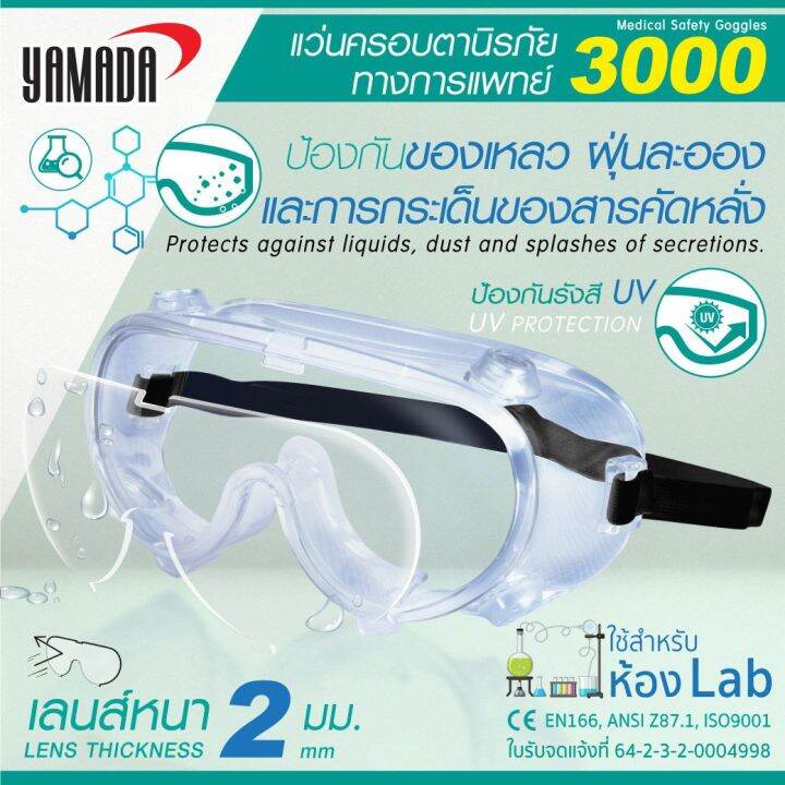 แว่นครอบตานิรภัย ทางการแพทย์ รุ่น 3000 YAMADA Medical Safety Goggles Model 3000 YAMADA | Lazada ...