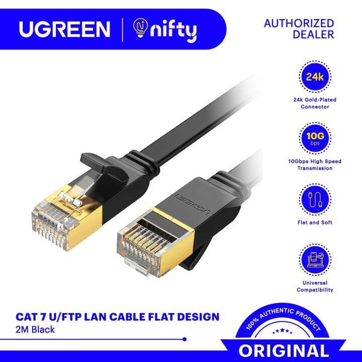 UGREEN CAT 7 U/FTP LAN Cable Flat Design 2M Ethernet Cable High Speed ...