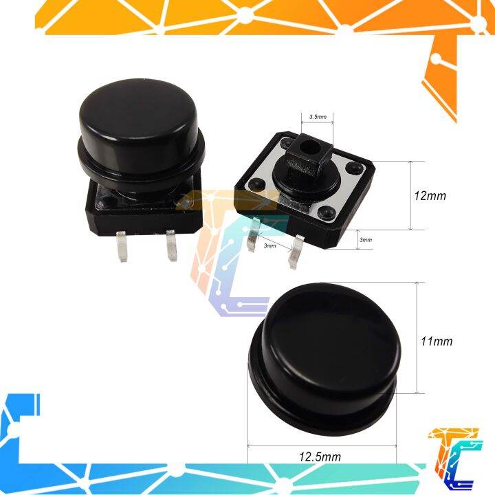 2pcs tact switch big black 12X12mm H=12.3MM With Plastic Round Cap ...