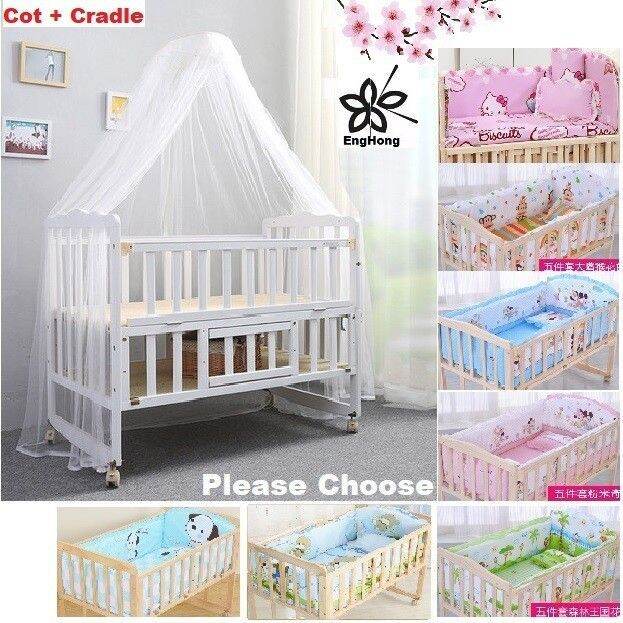 2 LAYER WHITE Multifunctional Baby Cot, Baby Wooden Cot, katil bayi ...