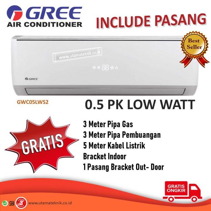 AC GREE 1/2 PK LOW WATT + PEMASANGAN - TYPE GWC05LWSN | Lazada Indonesia