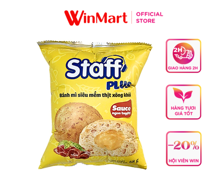 [Siêu thị WinMart] - Bánh mì mềm thịt xông khói Staff Plus gói 68g | Lazada.vn