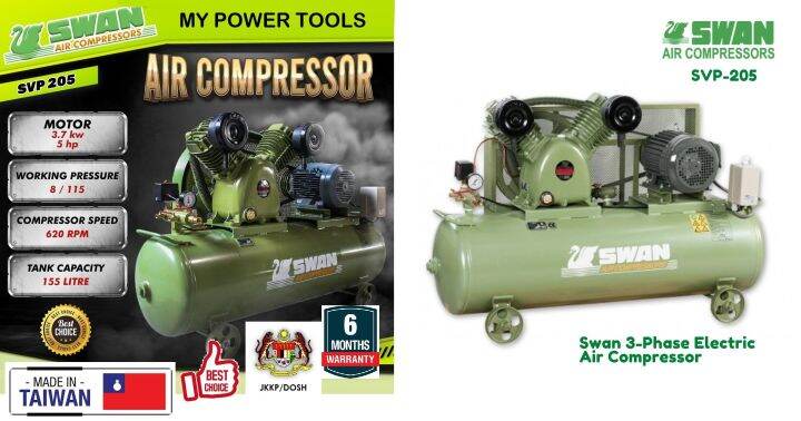 Swan 5.0Hp 155Litre 8.0Bar Reciprocating Air Compressor Pump | Lazada