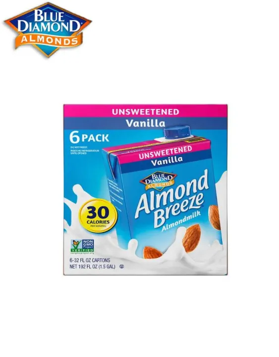 Blue Diamond Almond Breeze, Unsweetened Vanilla, 32 fl oz, 6-count ...