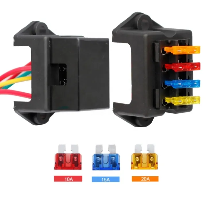 4Way DC 12V Volt Fuse Box Block Holder ATC ATO 2 input 12 ouput Wire ...