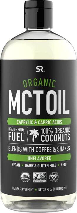 Sports Research Keto MCT Oil from Organic Coconuts - Fatty Acid Fuel for Body + Brain - Dual ...